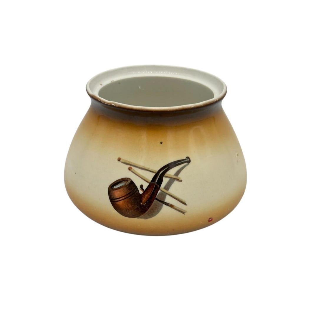 Vintage Rococo Ceramic Ashtray With Smoking Pipe Motif Gradient Brown ...