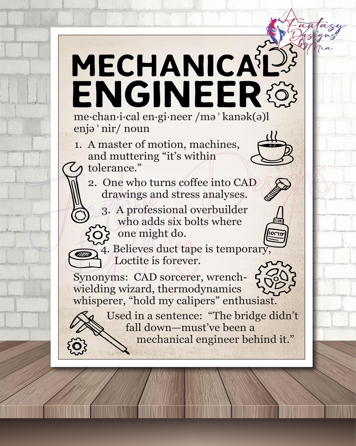 Funny Mechanical Engineer Dictionary Definition Poster – Gift for ...