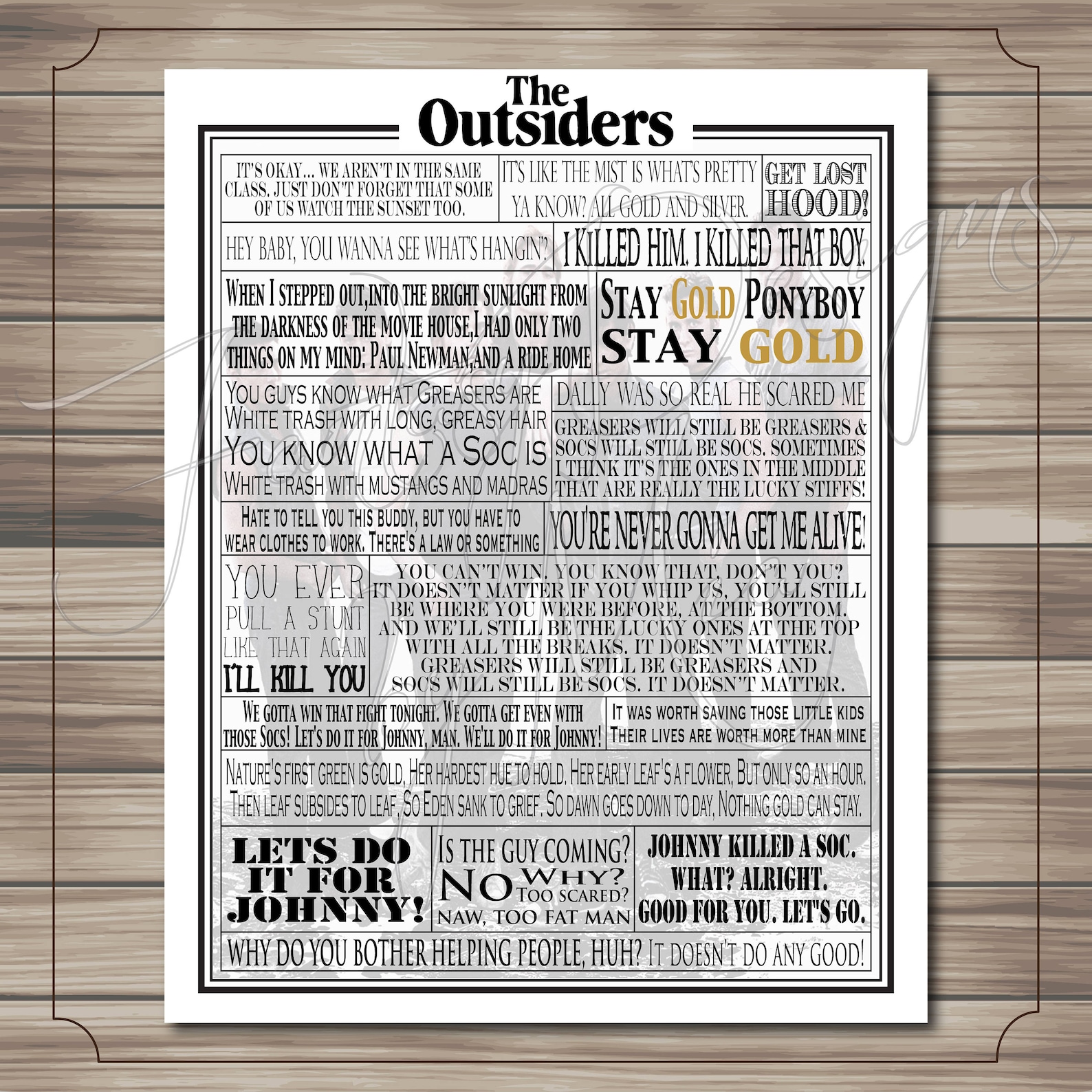 The Outsiders Movie Quotes Art Print: Typography Collage (digital ...