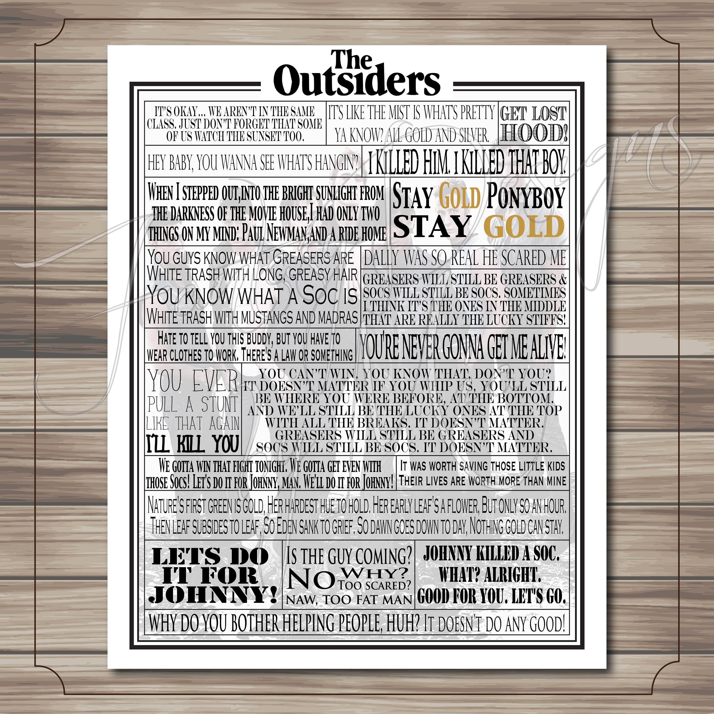 The Outsiders Movie Quotes Art Print: Typography Collage - Etsy