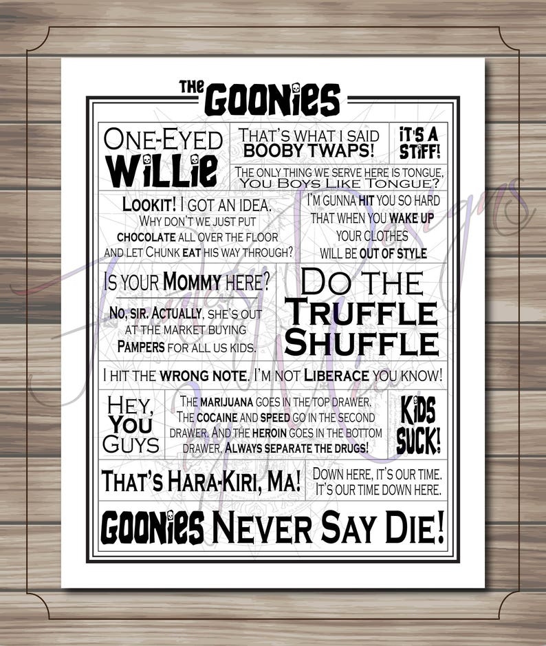 Goonies Movie Quotes Print // Typography Print // Movie Quotes // Quote ...