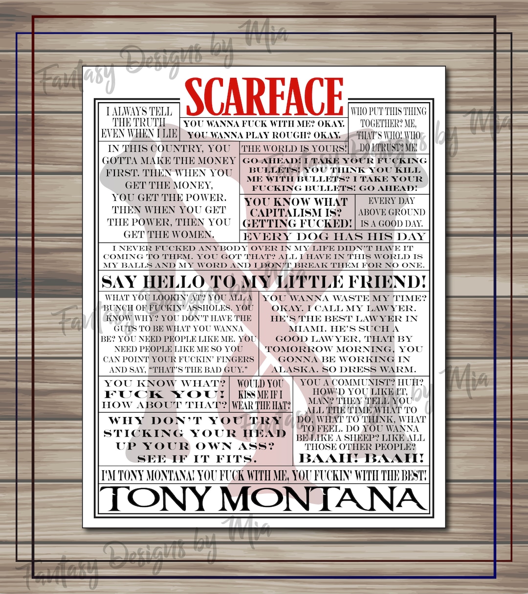 Scarface Movie Quotes Print // Typography Print // Movie Quotes ...