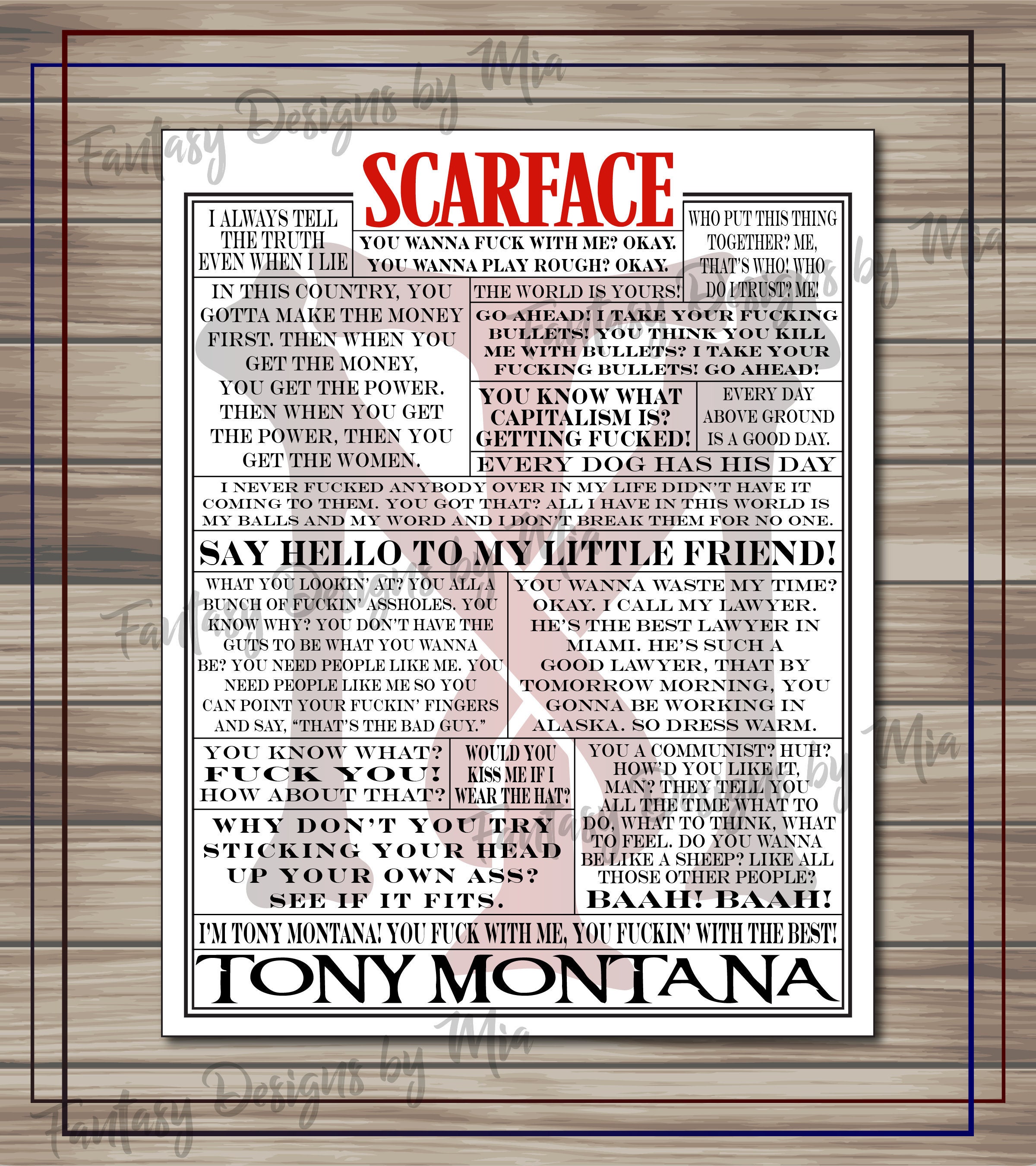 Scarface Movie Quotes Art Print: Typography Collage (digital Download ...