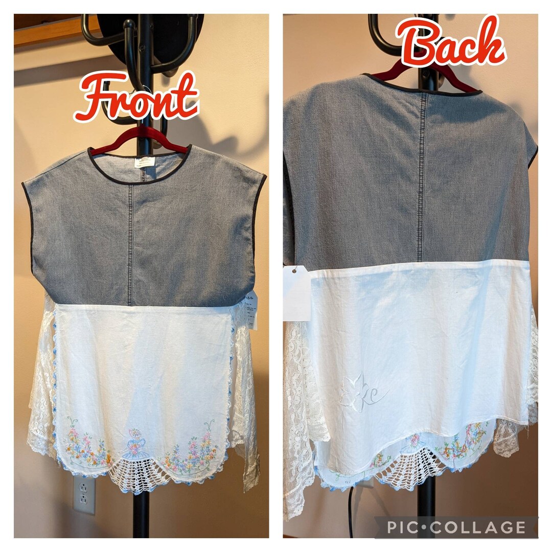 Recycled by Ras Tunic. Refashion Kitchen Linens and Grey Stretch Denim ...