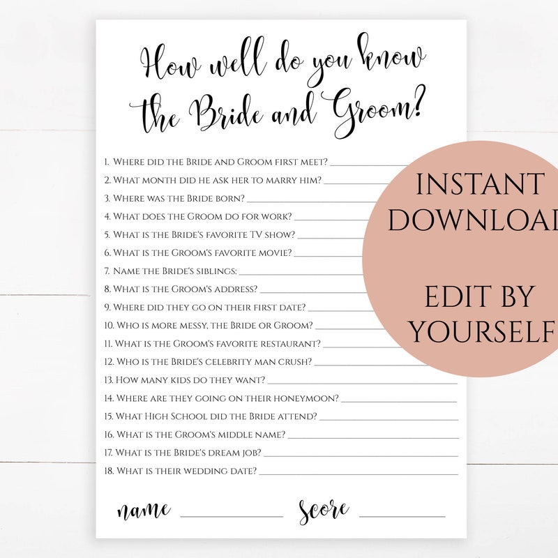 How Well Do You Know the Bride and Groom - Etsy