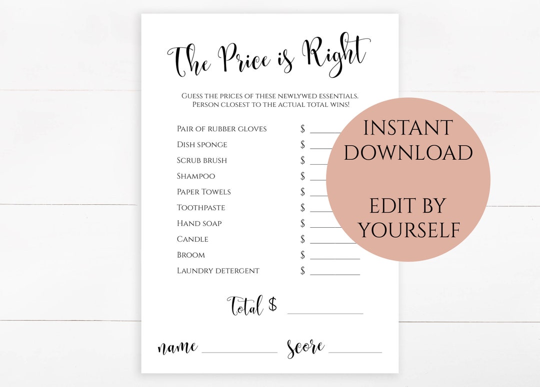 EDITABLE the Price is Right Game Printable for Bridal Shower Custom PDF ...