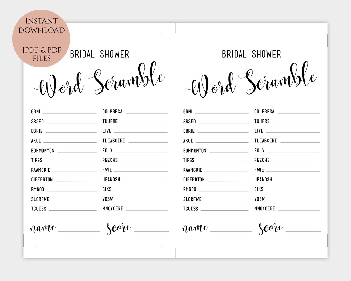 Bridal Word Scramble Printable Bridal Shower Scramble Game Template DIY
