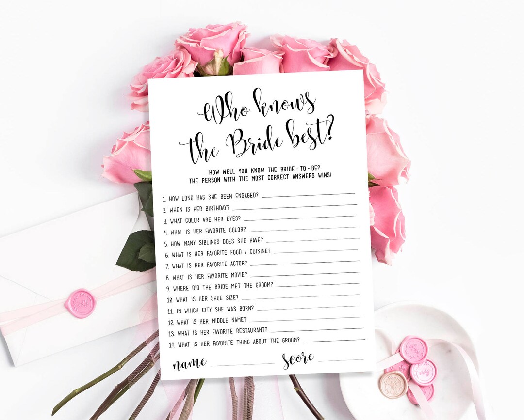 Who Knows the Bride Best Printable Bridal Shower Game Template ...