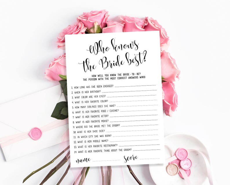 Who Knows the Bride Best Printable Bridal Shower Game Template ...