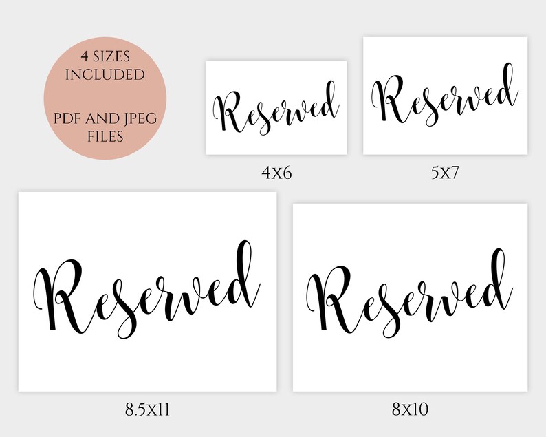 Wedding Reserved Sign Printable Reserved Table Sign 4x6 5x7 8x10 PDF ...