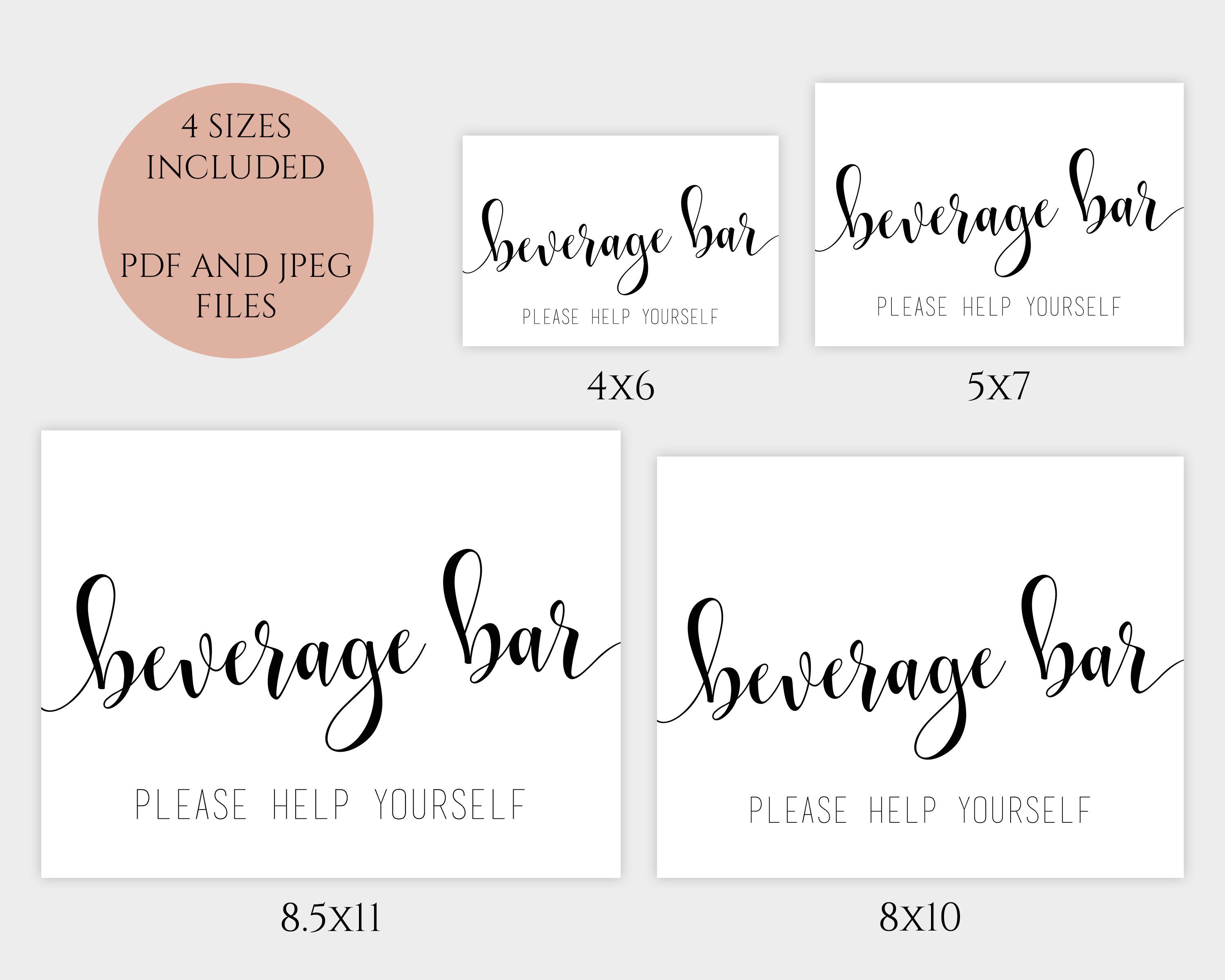 Beverage bar sign printable Bridal Shower beverage sign print | Etsy