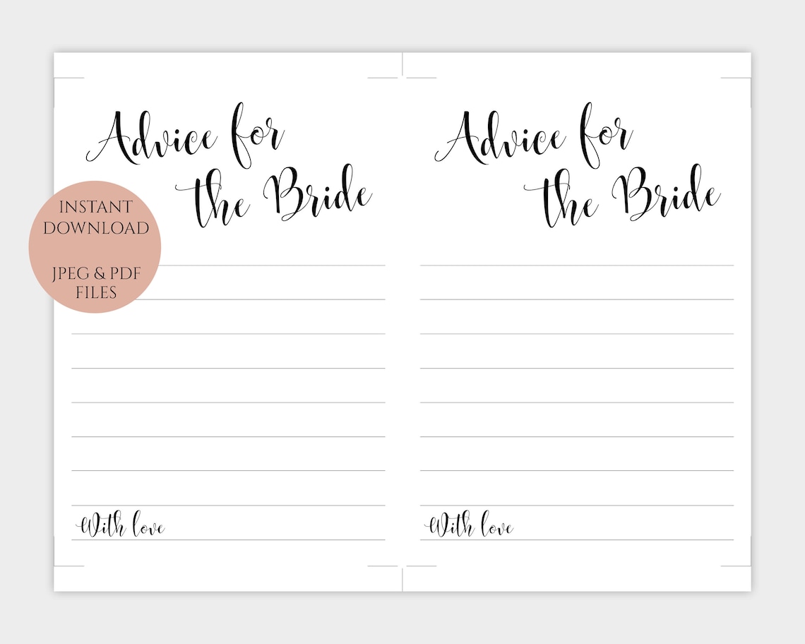 Advice for the Bride Printable Wedding Advice Cards Template Instant ...