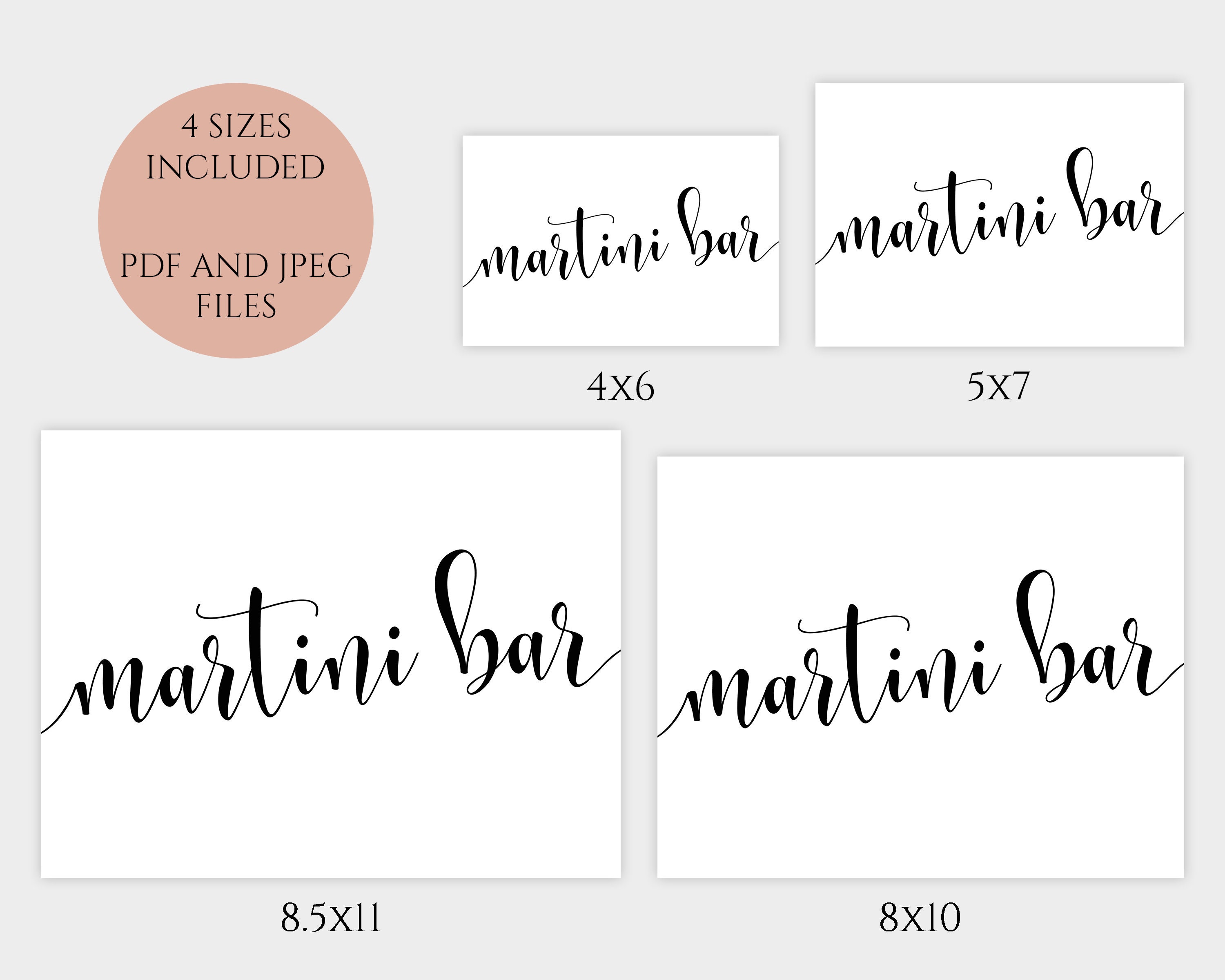 Martini Bar Sign Printable Modern Wedding Signs Martini Decorations ...