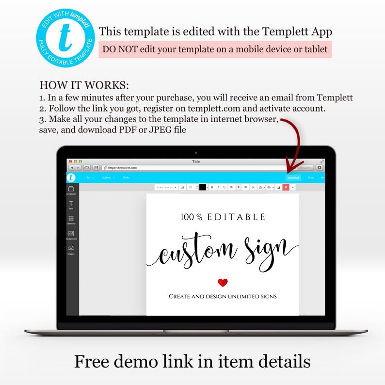 Fully EDITABLE Custom Sign Template Wedding Signage Edit in TEMPLETT ...