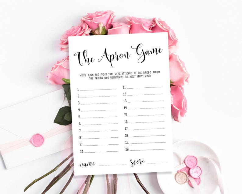 The Apron Game Printable Bridal Shower Guests Memory Game Template ...