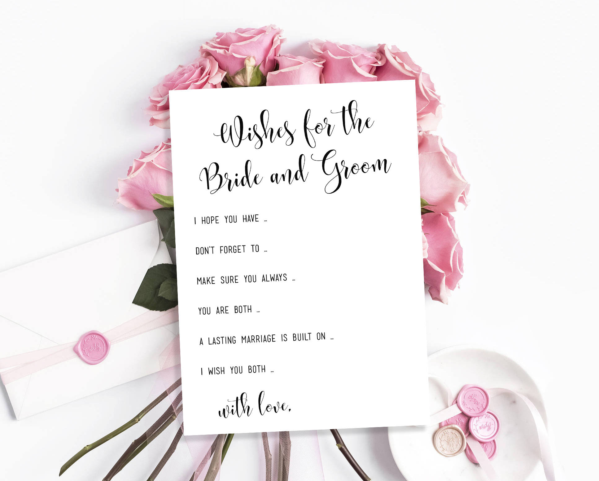 Wishes for the Bride and Groom Printable Wedding Advice Card Template ...