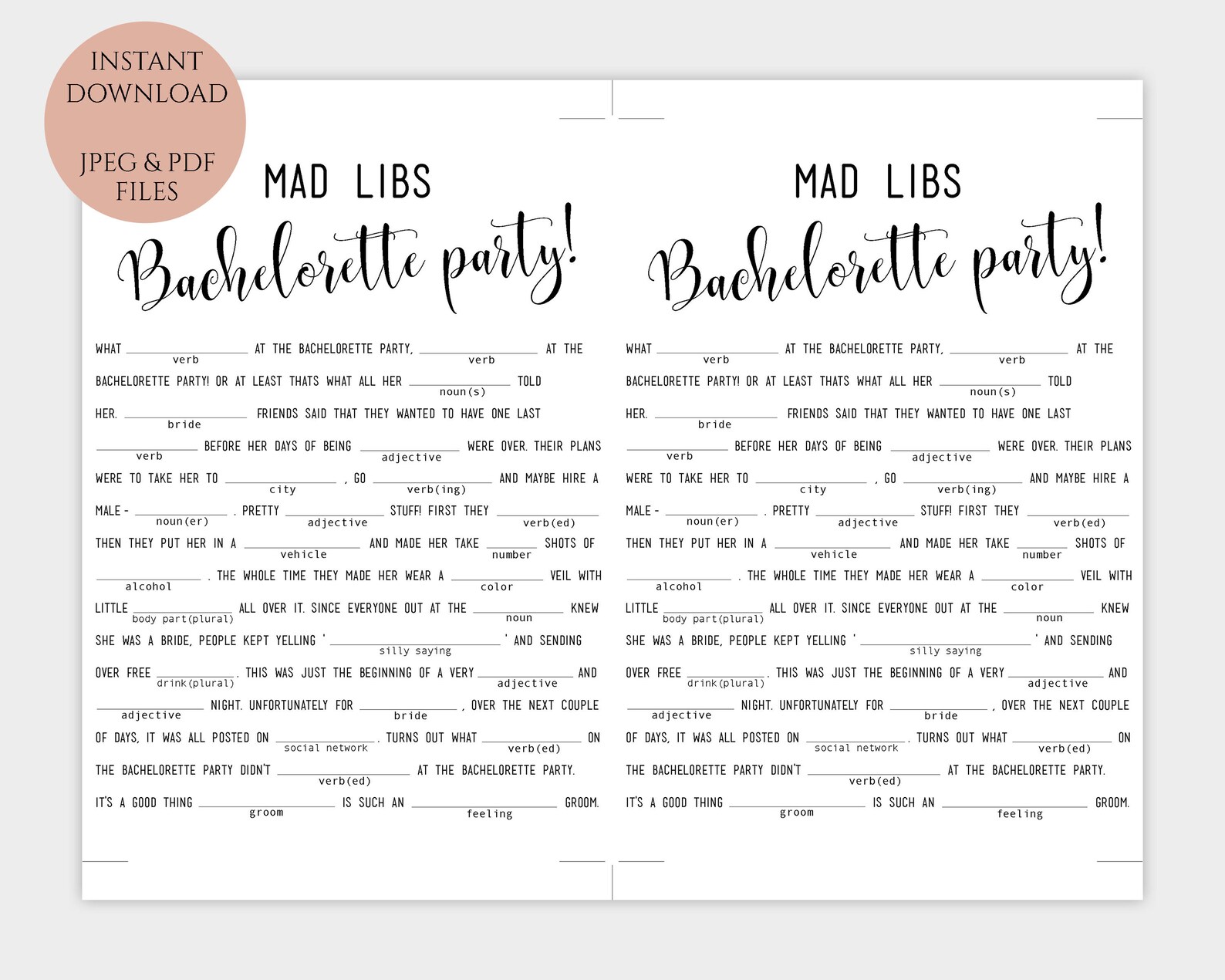 Funny Mad Libs Game Printable Bridal Shower Mad Lib Template - Etsy