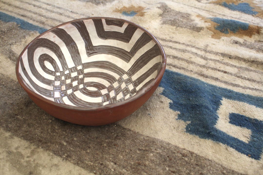 Medium Terracotta Clay Salad Bowl With Carved Sgraffito - Etsy