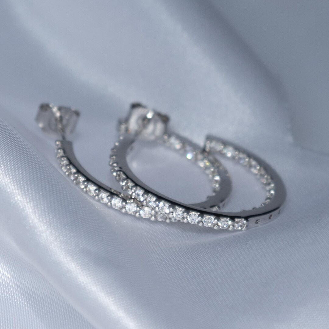 Diamond Like 1" Cz's Pavé Hoops Earrings in 925 Sterling Silver / Gift ...