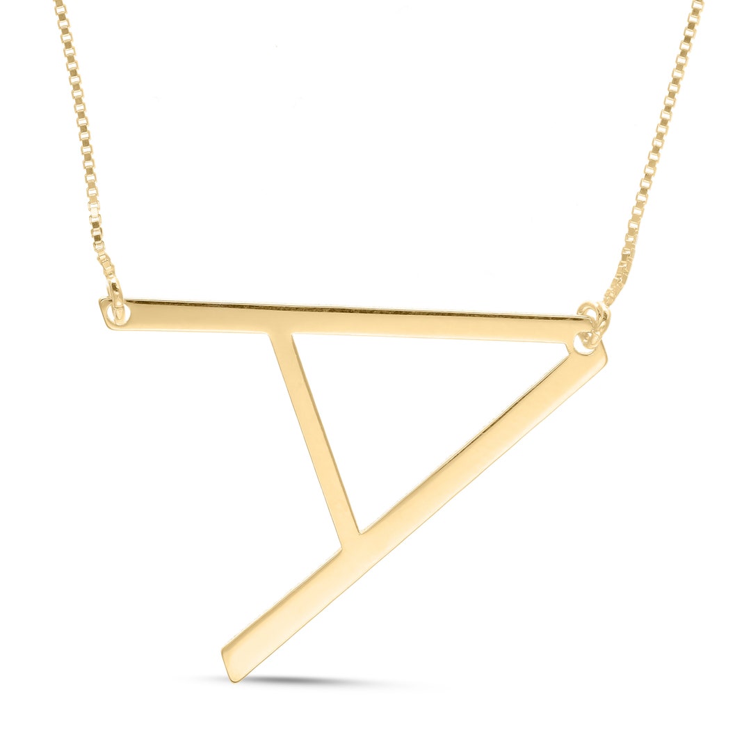 Large Initial Letter Sideways Leaning in Gold Plated Over Solid 925 ...