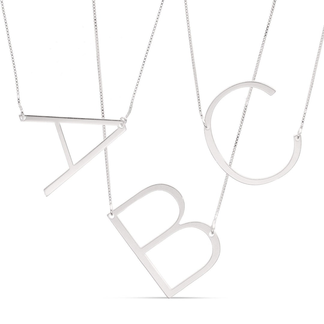 Sideways Leaning Large Initial Letters Solid 925 Sterling Silver or ...