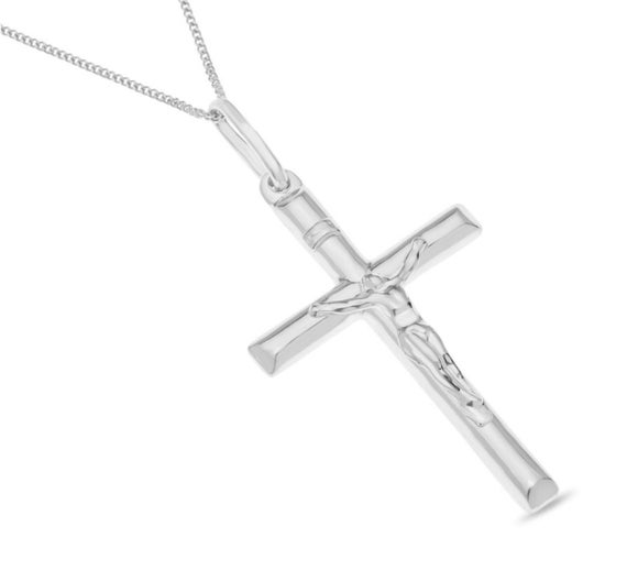 Sterling Silver Large Crucifix Cross Pendant on 18 Inch Curb | Etsy