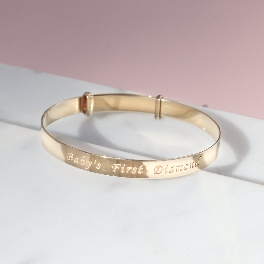 Baby's First Diamond - Solid 10K Gold Bangle - A Keepsake Jewelry Gift ...