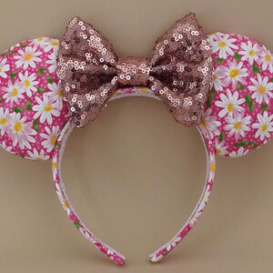 Daisy Flower Mouse Ears With Rose Gold Sequin Bow. Custom Handmade ...