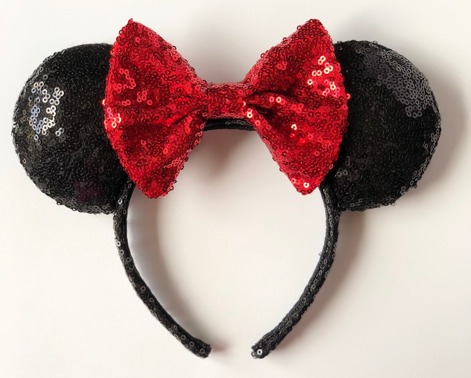 Classic Black Mouse Ears With Red Sequin Bow. Custom Handmade Mouse ...