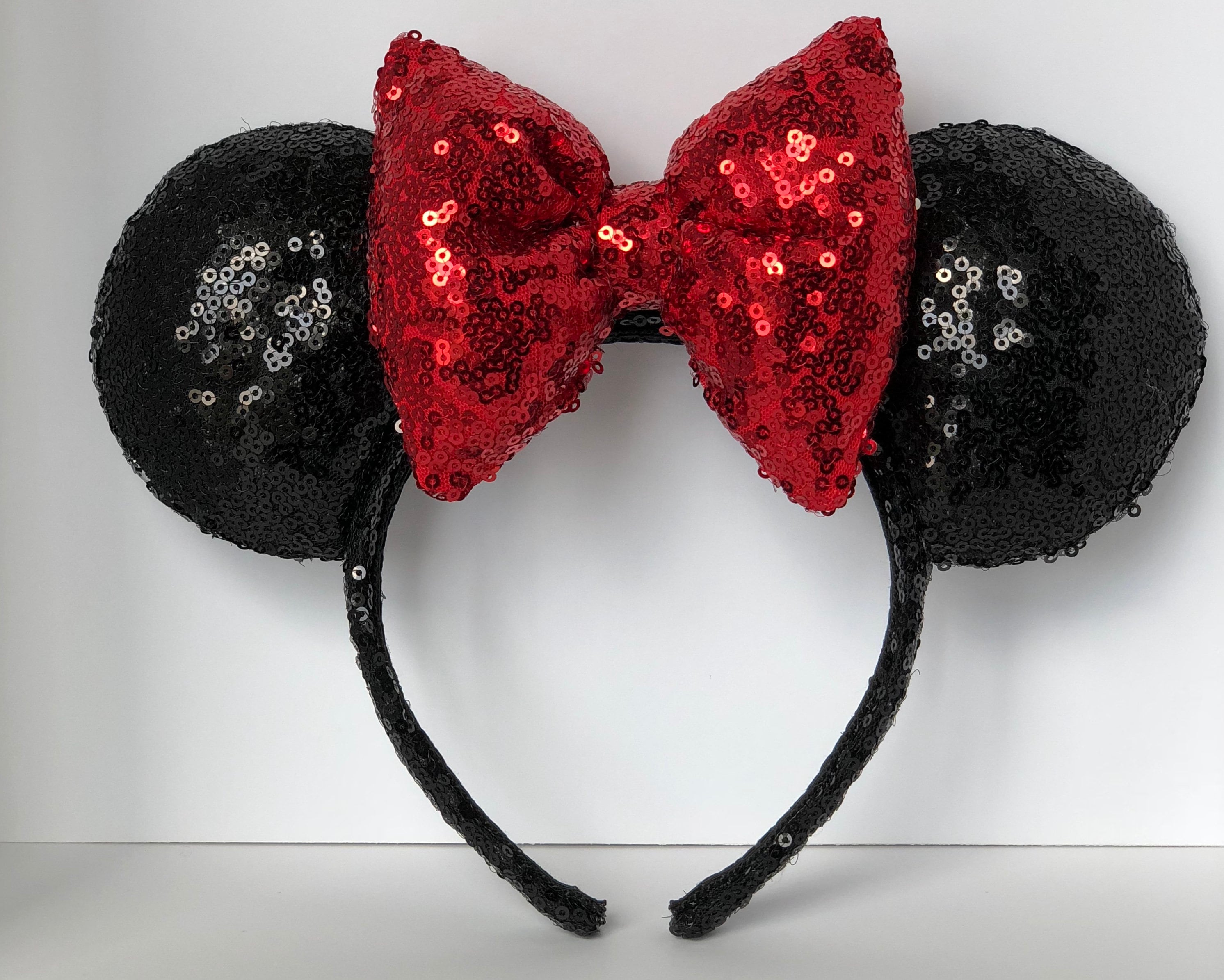 Classic Black Mouse Ears With Red Sequin Bow. Custom Handmade Mouse ...