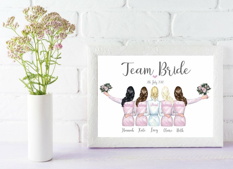 Team Bride Robe Print Bride and Bridesmaids Portrait/Gift | Etsy