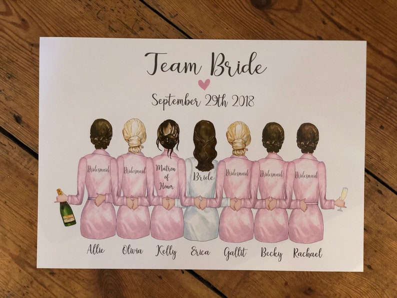 Team Bride Robe Print Bride and Bridesmaids Portrait/Gift | Etsy