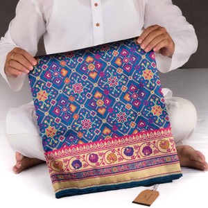 Prussian Blue Banarasi Patola Cutwork Brocade Handwoven Katan Silk ...