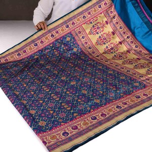 Prussian Blue Banarasi Patola Cutwork Brocade Handwoven Katan Silk ...
