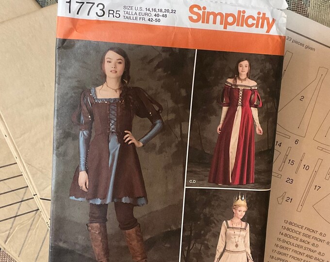Simplicity 1773 Sewing Pattern Huntress Queen 14-22 Archer Dress Laced Short Long Overdress Top ...