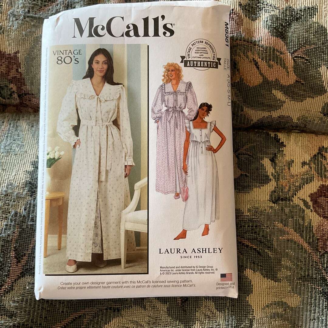 Mccalls M8381 Sewing Pattern Laura Ashley Nightgown Robe XS-L (bust 29 ...