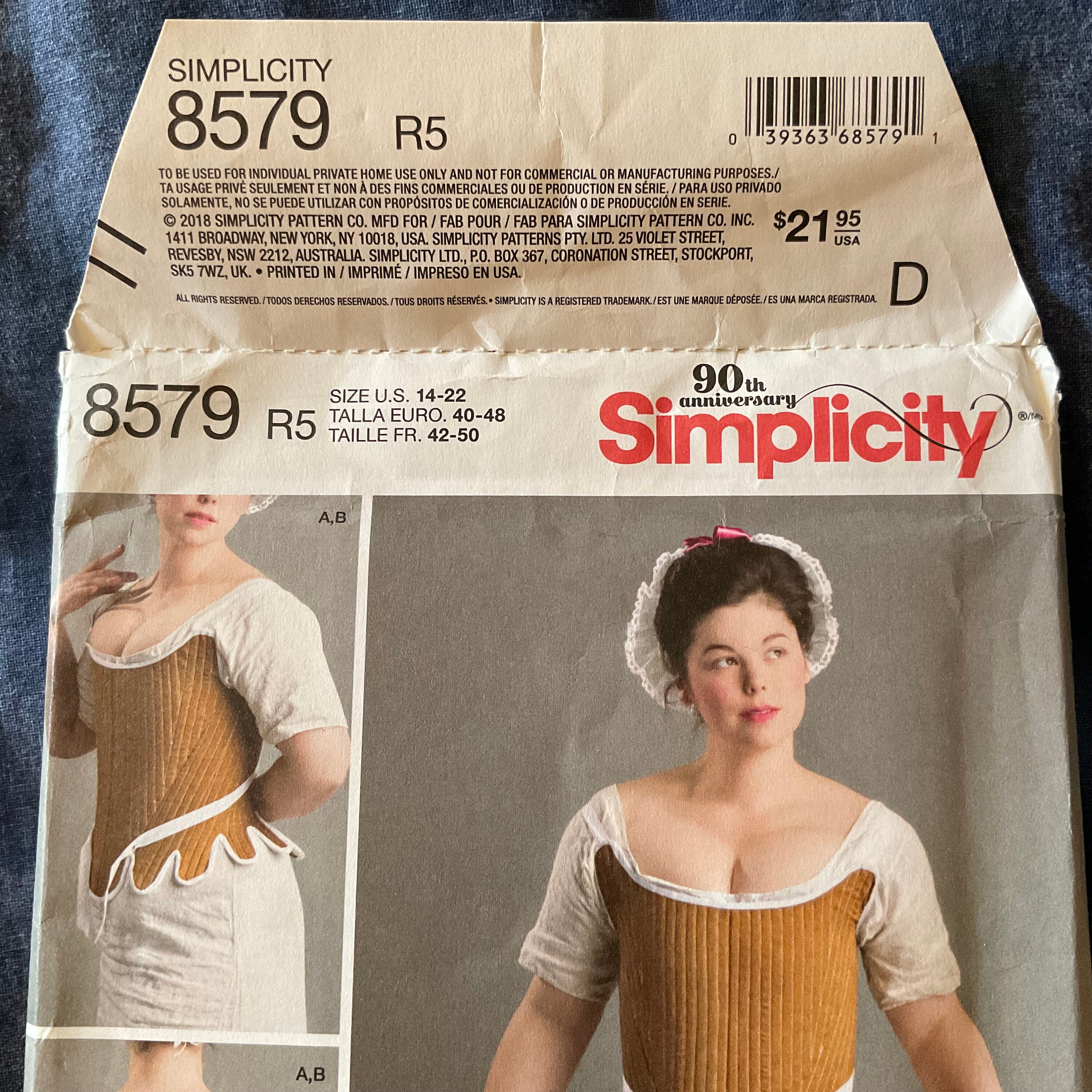 Simplicity 8579 14-22 Sewing Pattern American Duchess 18th Century ...