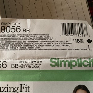 Simplicity 8056 Amazing Fit Sewing Pattern 20W-28W Women’s Flared Pants ...