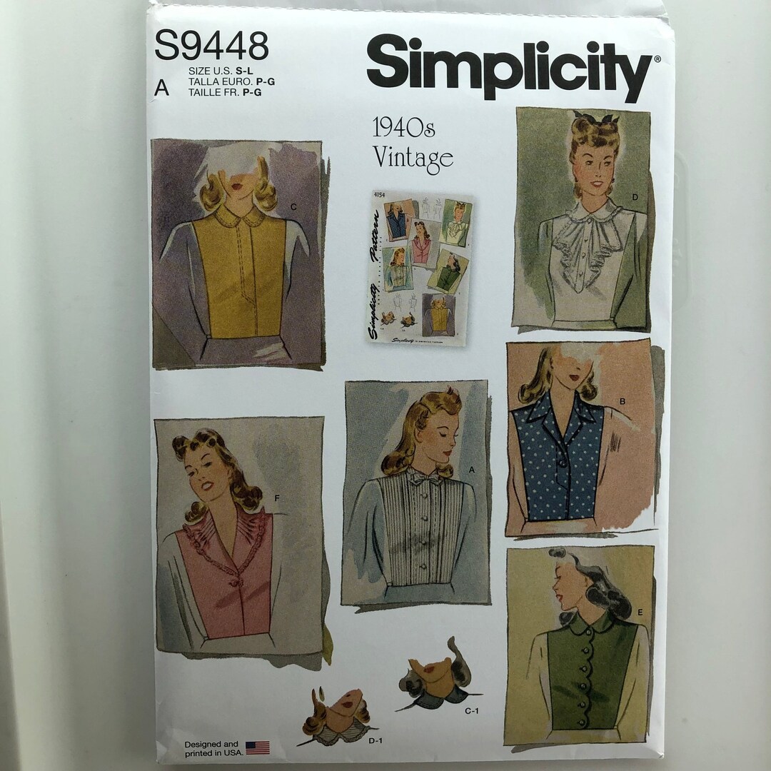 Simplicity S9448 S M L Sewing Pattern Vintage Dickey Set 1940s Style ...
