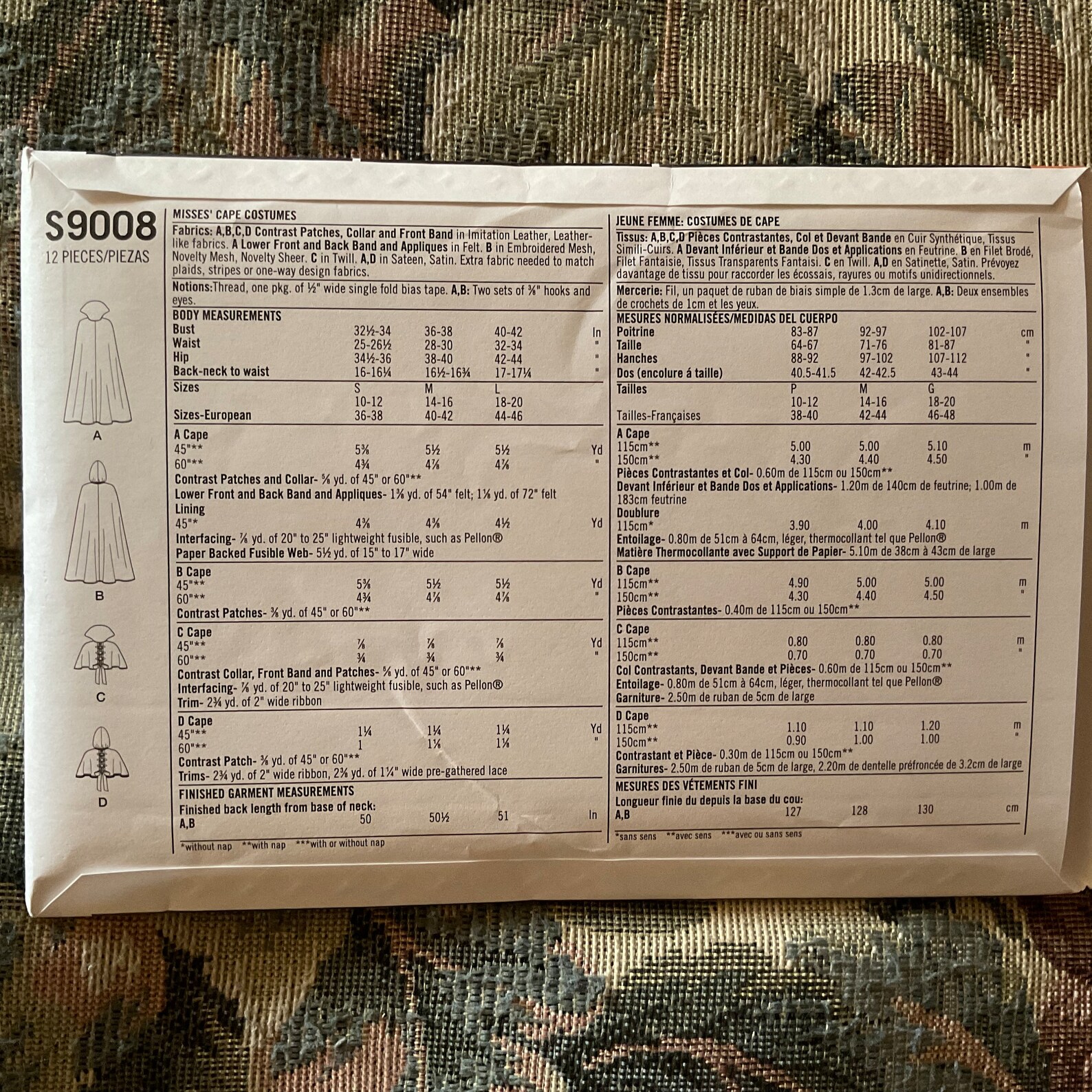 Simplicity S9008 Sewing Pattern Capes Collar or Hood, Long or Short ...