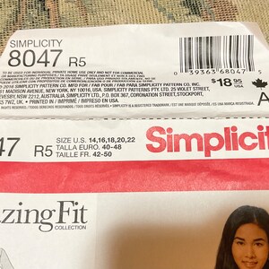 Simplicity 8047 14 16 18 20 22 Amazing Fit Sewing Pattern Misses Miss ...