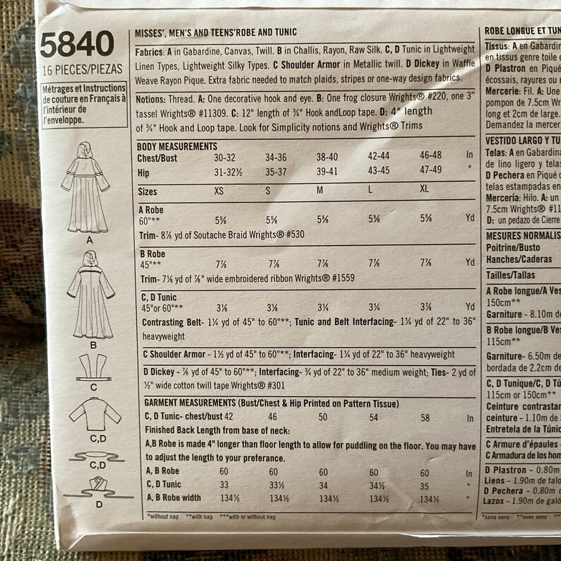 Simplicity 5840 Sewing Pattern Hooded Cape XS-XL Science Fiction Fantasy Movie Andrea Schewe ...