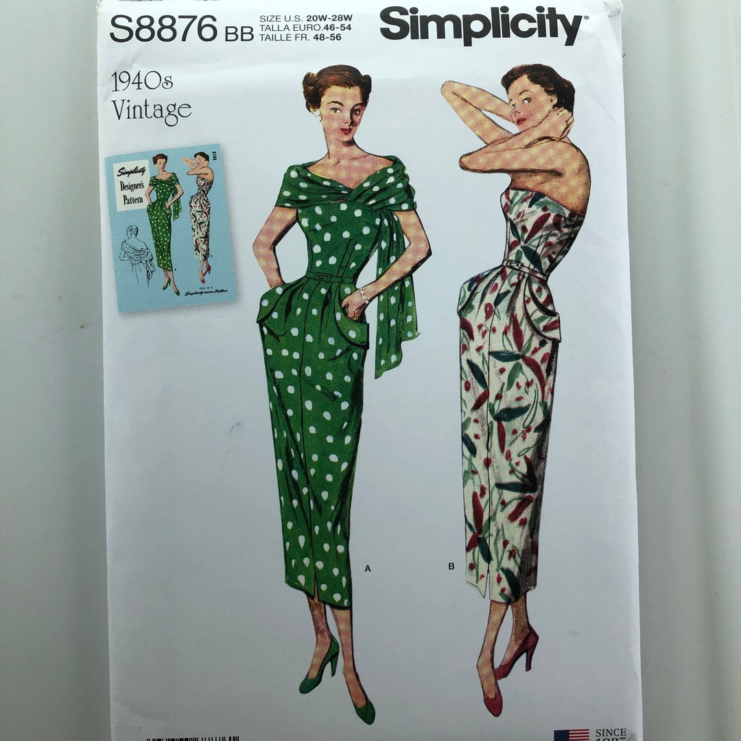 Simplicity S8876 20W-28W Vintage Strapless Dress With Stays & Stole ...