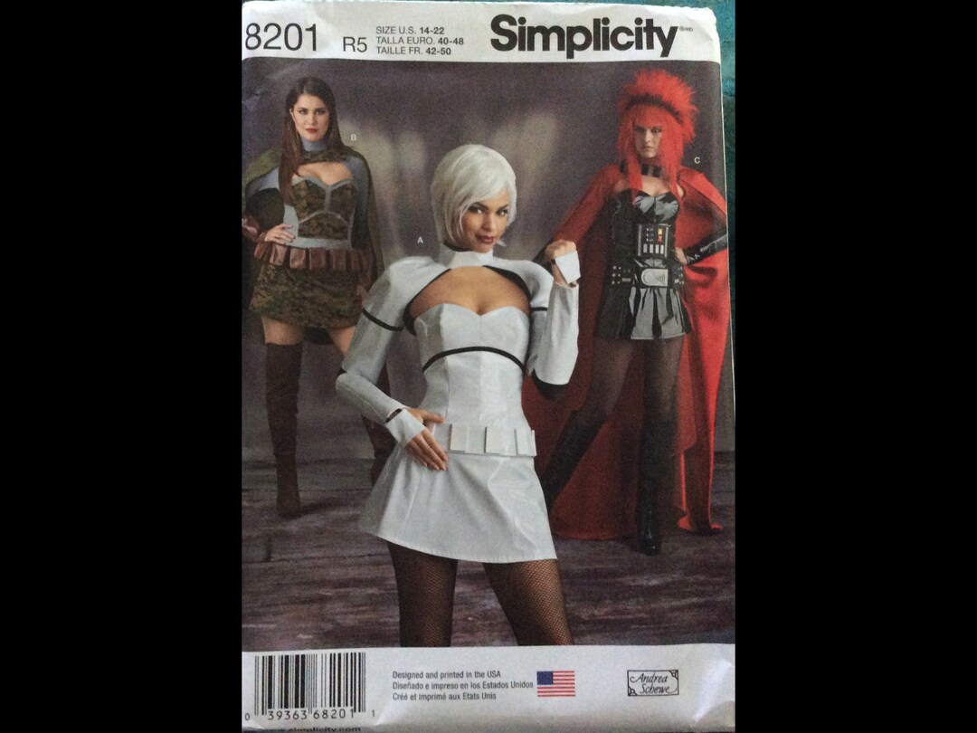 Simplicity 8201 Sewing Pattern Warrior 14-22 Bolero Corset Skirt Gauntlets Cape Cosplay Hero ...