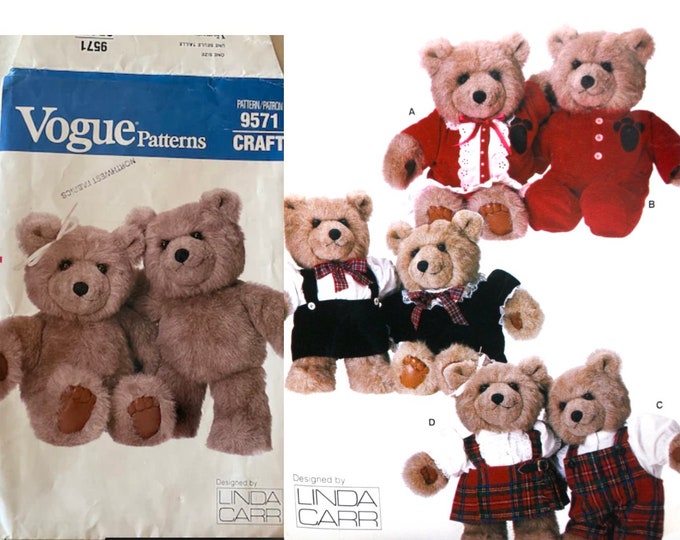 9571 9572 Vogue Teddy Bears and Clothes Patterns 15 Faux Fur Stuffed ...