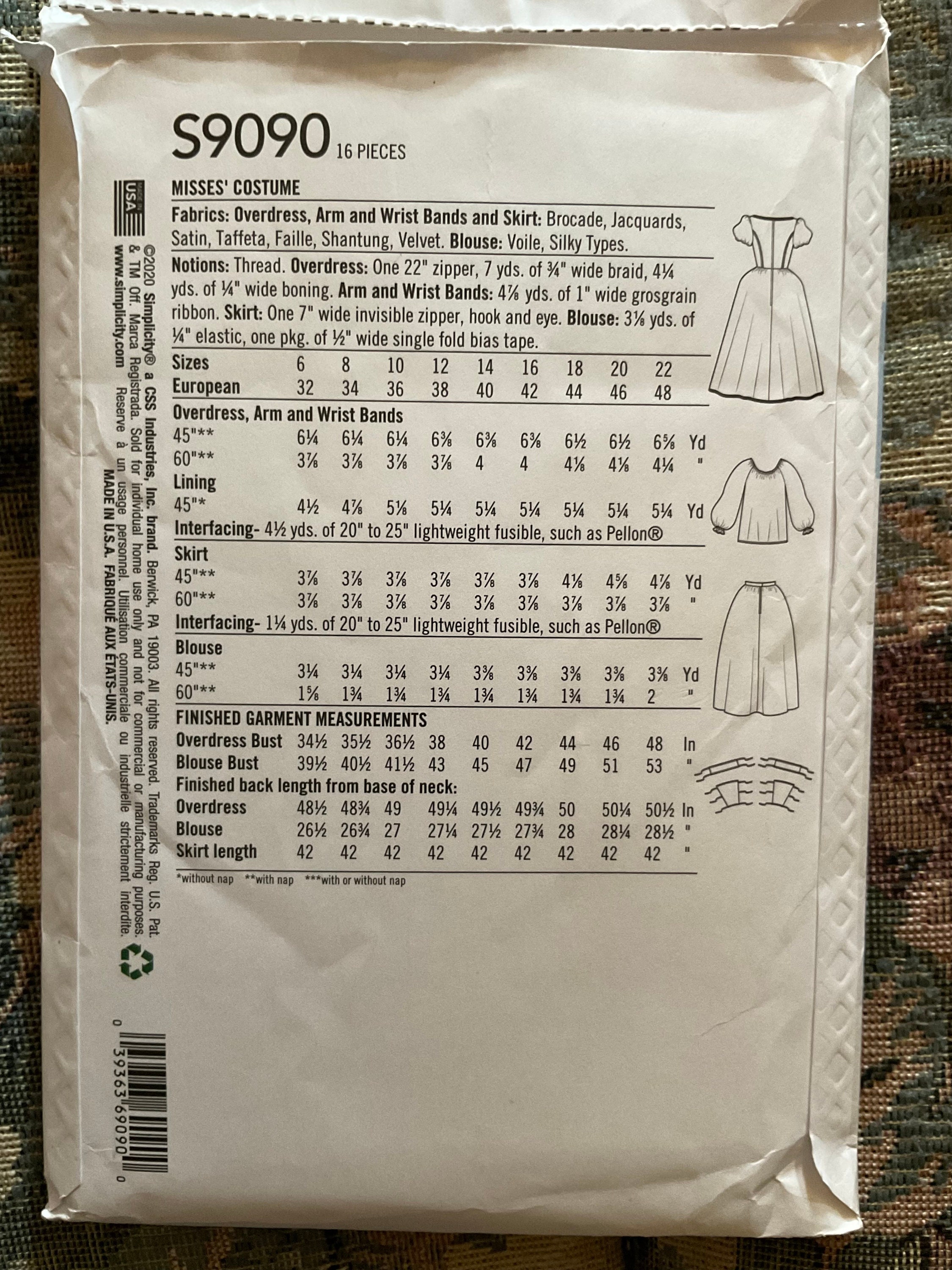 Simplicity S9090 UNCUT Sewing Pattern Misses 14-22 Renaissance - Etsy