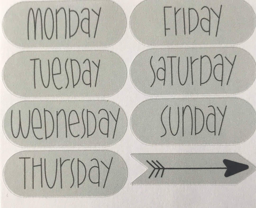 Days of the Week Planner Stickers: Undated, Monday Start - Etsy