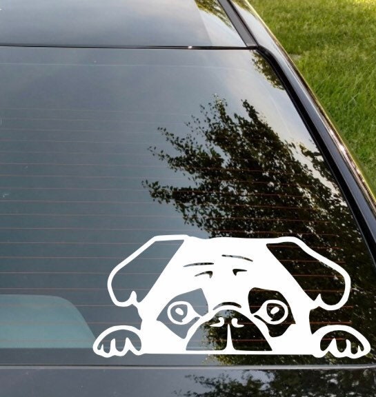 Peeking Pug 5 WHITE Car Window Decal Dog Decal Fur - Etsy