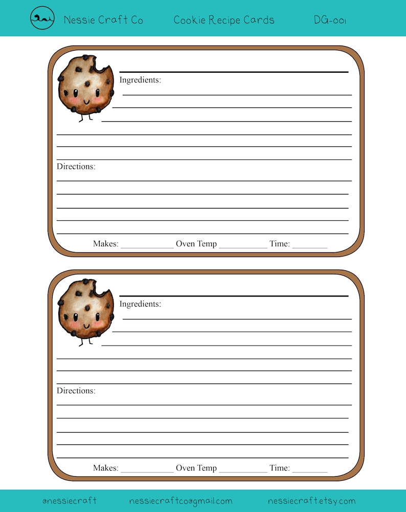 Cookie Recipe Card Printable - Etsy