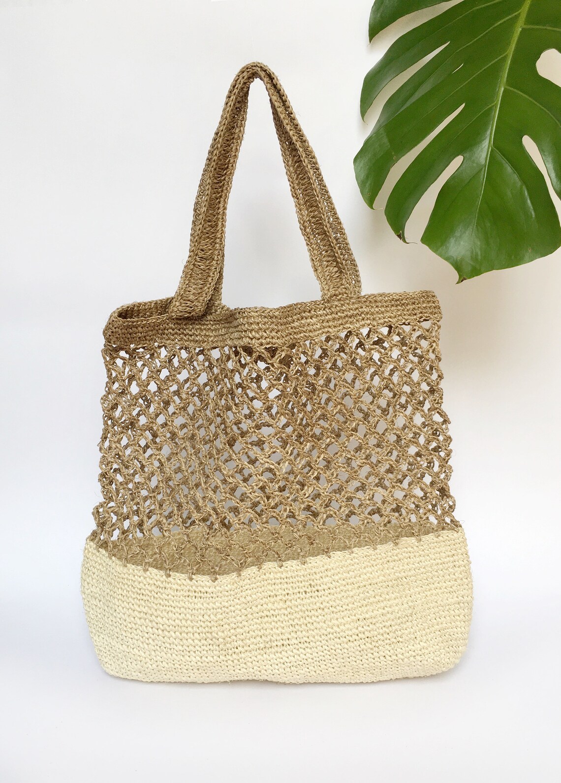 Natural White Straw Raffia Tote, Market Shoulder Bag, Handmade Summer ...